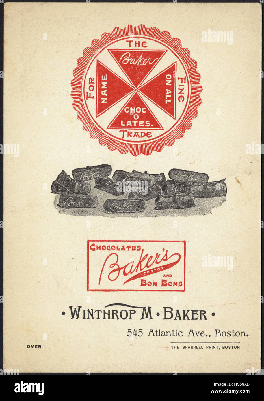 Beverage Trade Cards - Baker's fancy package of delicious chocolate and ...