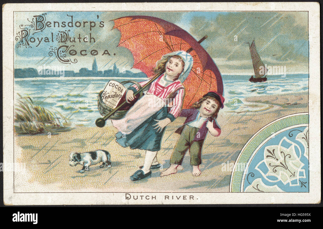 Beverage Trade Cards - Bensdorp's Royal Dutch Cocoa. Dutch river Stock ...