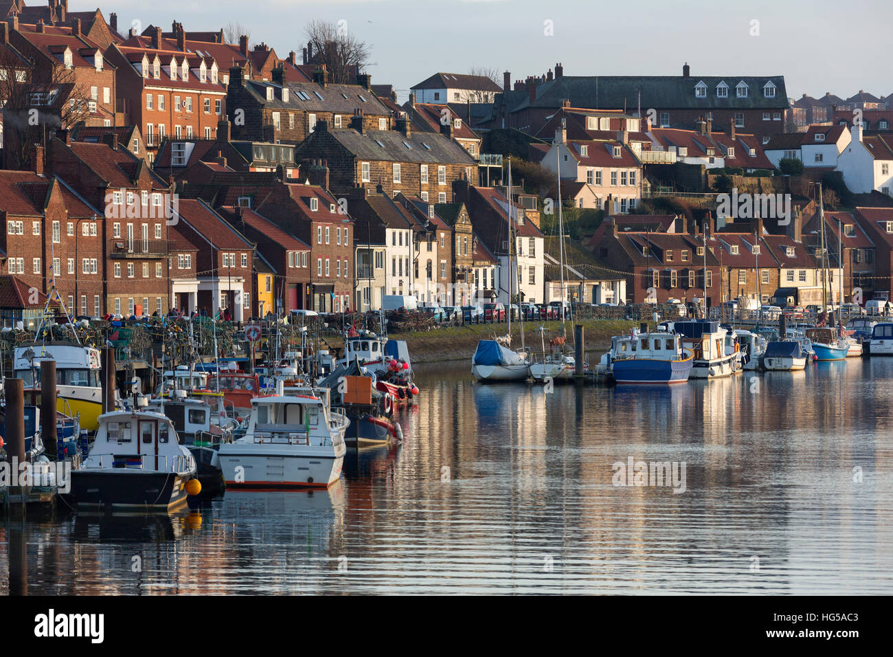 The inner harbor in the port of Whitby on the North Yorkshire coast in ...