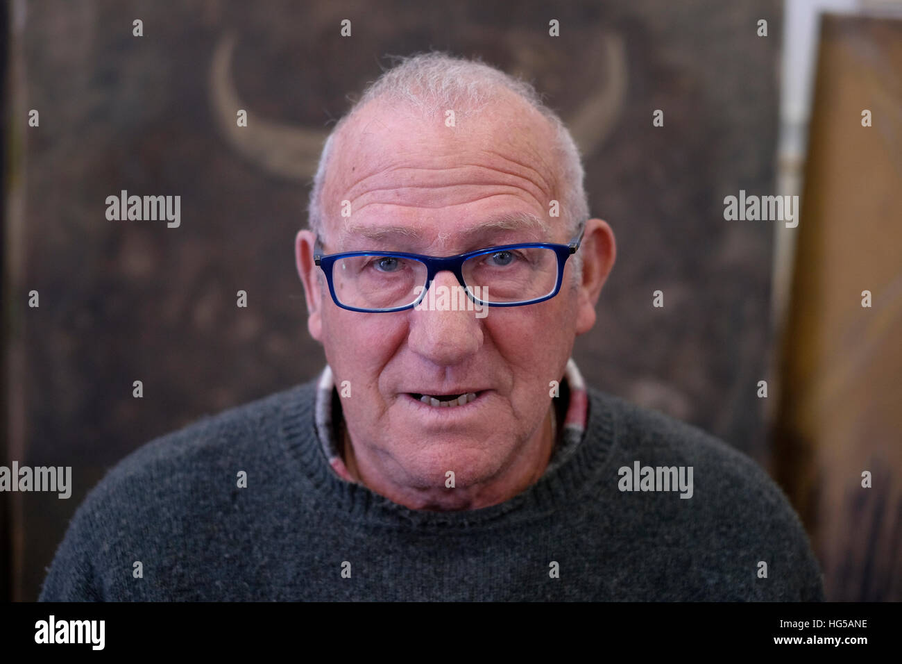 Portrait of Itzu Rimmer an Israeli artist at his studio in Mitzpe Ramon ...