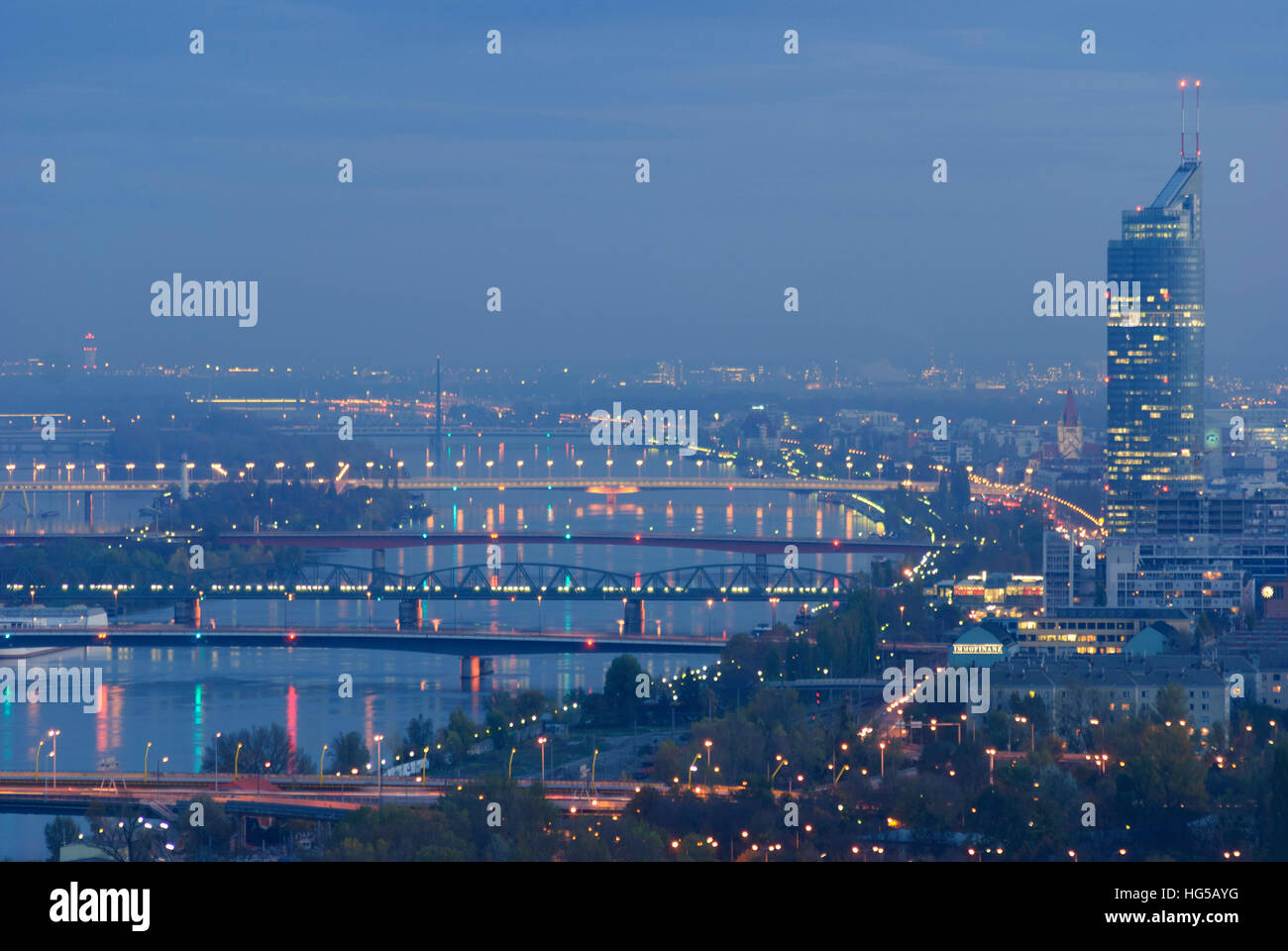 Wien, Vienna: View from the Nußberg to the Danube and the Millennium ...