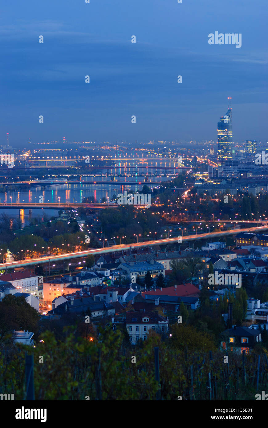Wien, Vienna: View from the Nußberg to the Danube and the Millennium ...