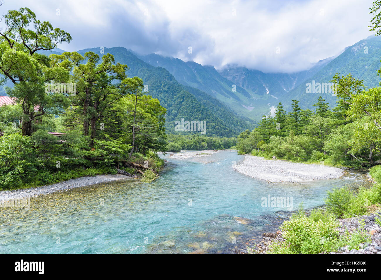 Hotaka Mountain and Azusa River in Kamikochi, Nagano, Japan Stock Photo ...