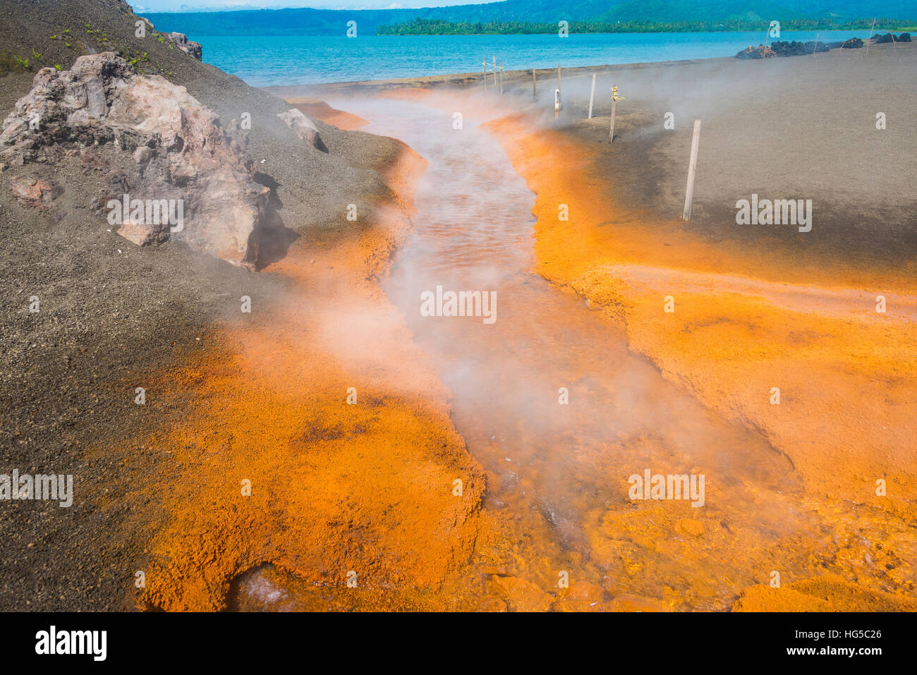 Sulphur river below Volcano Tavurvur, Rabaul, East New Britain, Papua ...