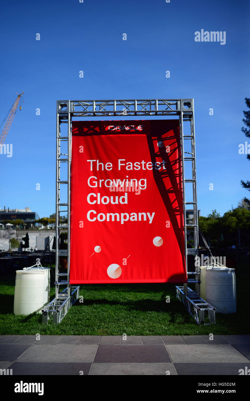 Oracle publicity banner during Oracle OpenWorld 2016 event Stock Photo ...