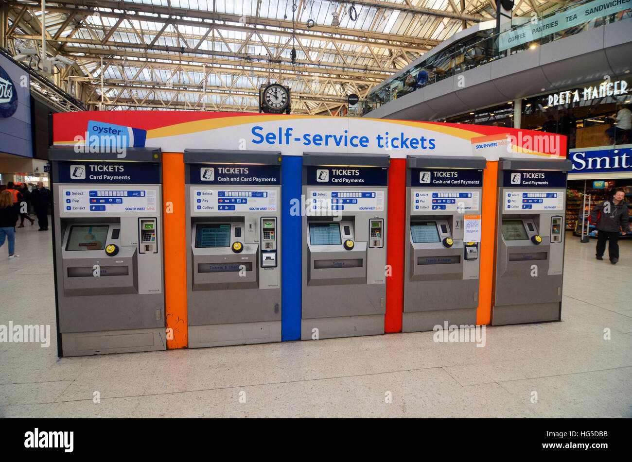 Waterloo Station London, UK, 03/01/2017 Ticket machines stand unused ...