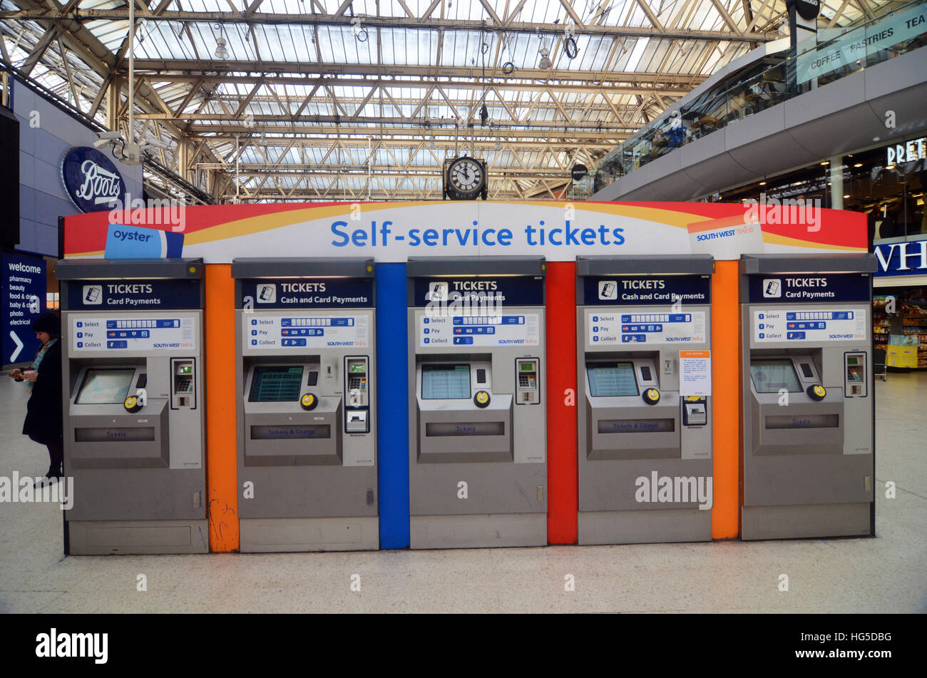 Waterloo Station London, UK, 03/01/2017 Ticket machines stand unused ...