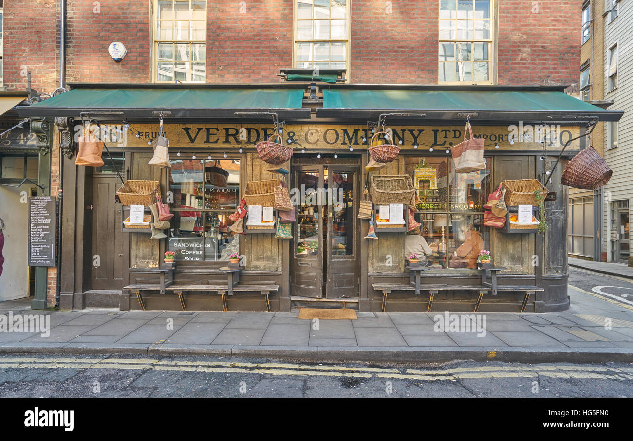 verde and company. spitalfields shop. wooden shop front Stock Photo - Alamy