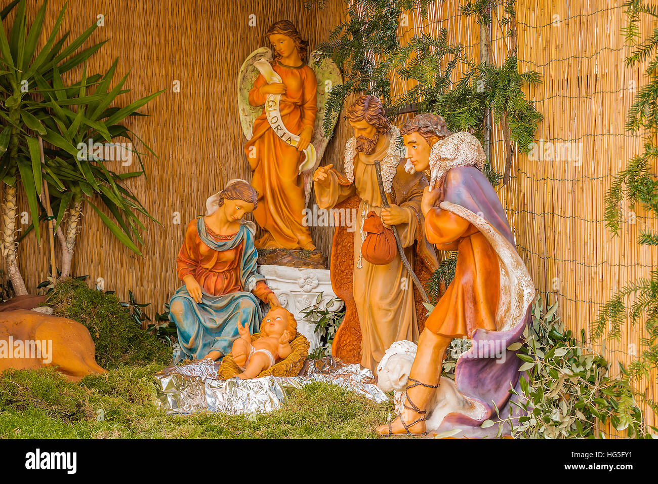 Christmas nativity scene of Holy Baby Jesus with Blessed Virgin Mary ...