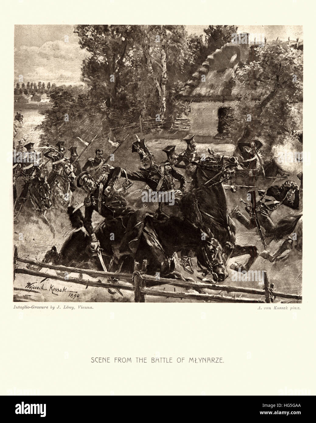Scene from the battle of Mlynarze, fighting between cavalry forces ...