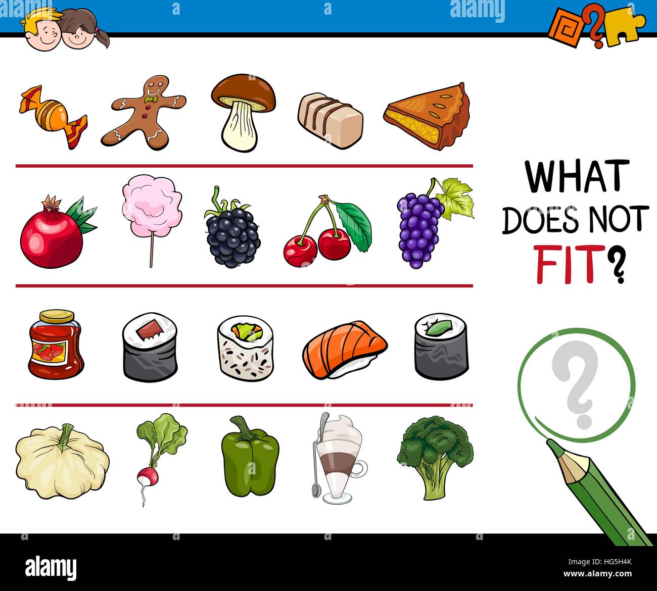 Cartoon Illustration of Finding Improper Picture in the Row Educational ...