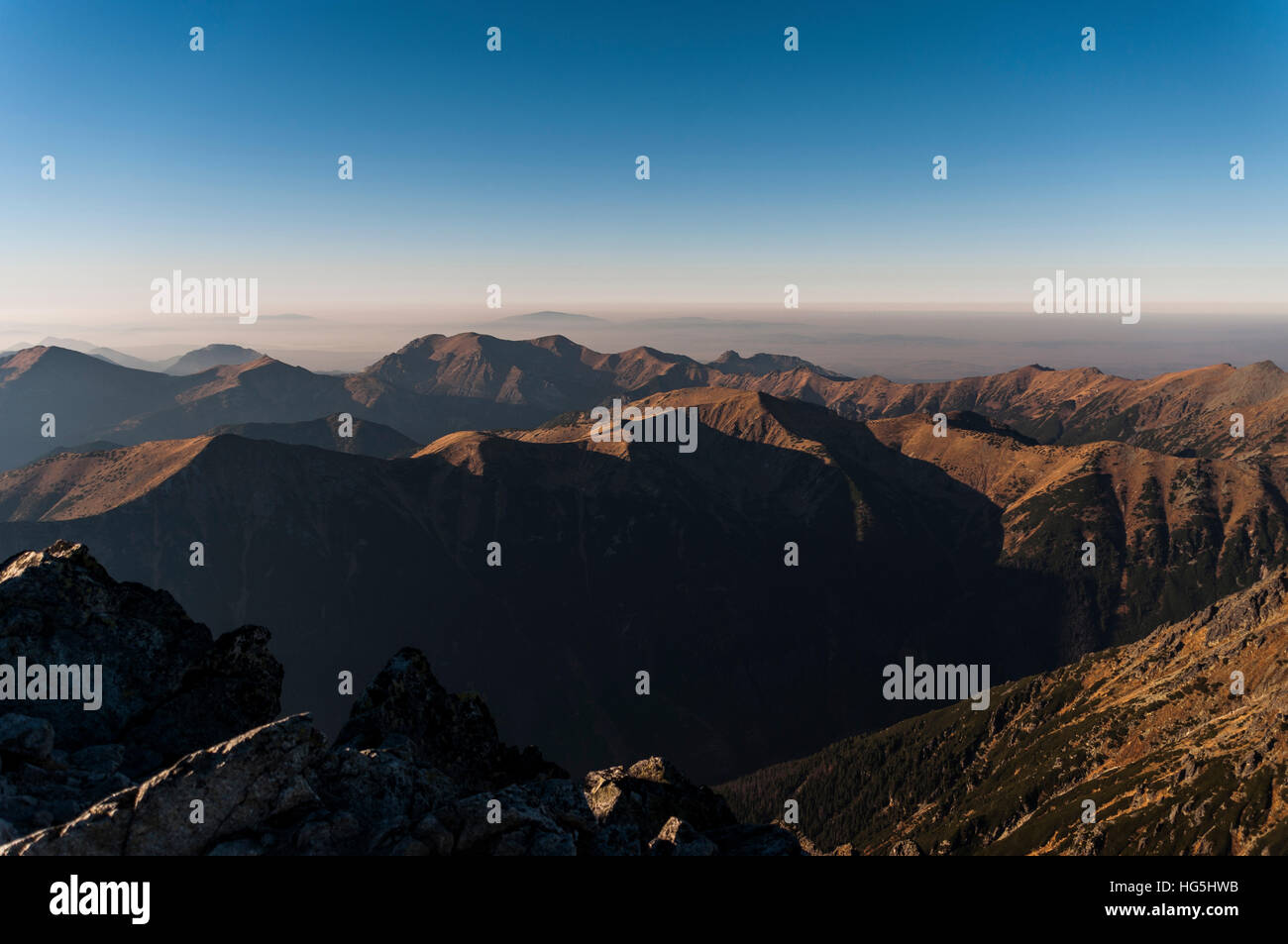 Panorama of the Tatra mountains from the summit of Krywan Stock Photo ...
