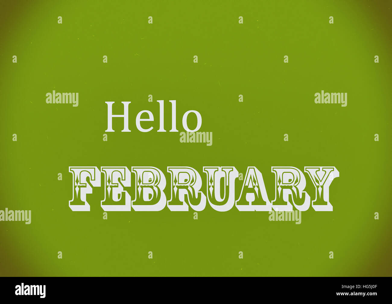 Hello February. green background, white letters, motivation, poster ...