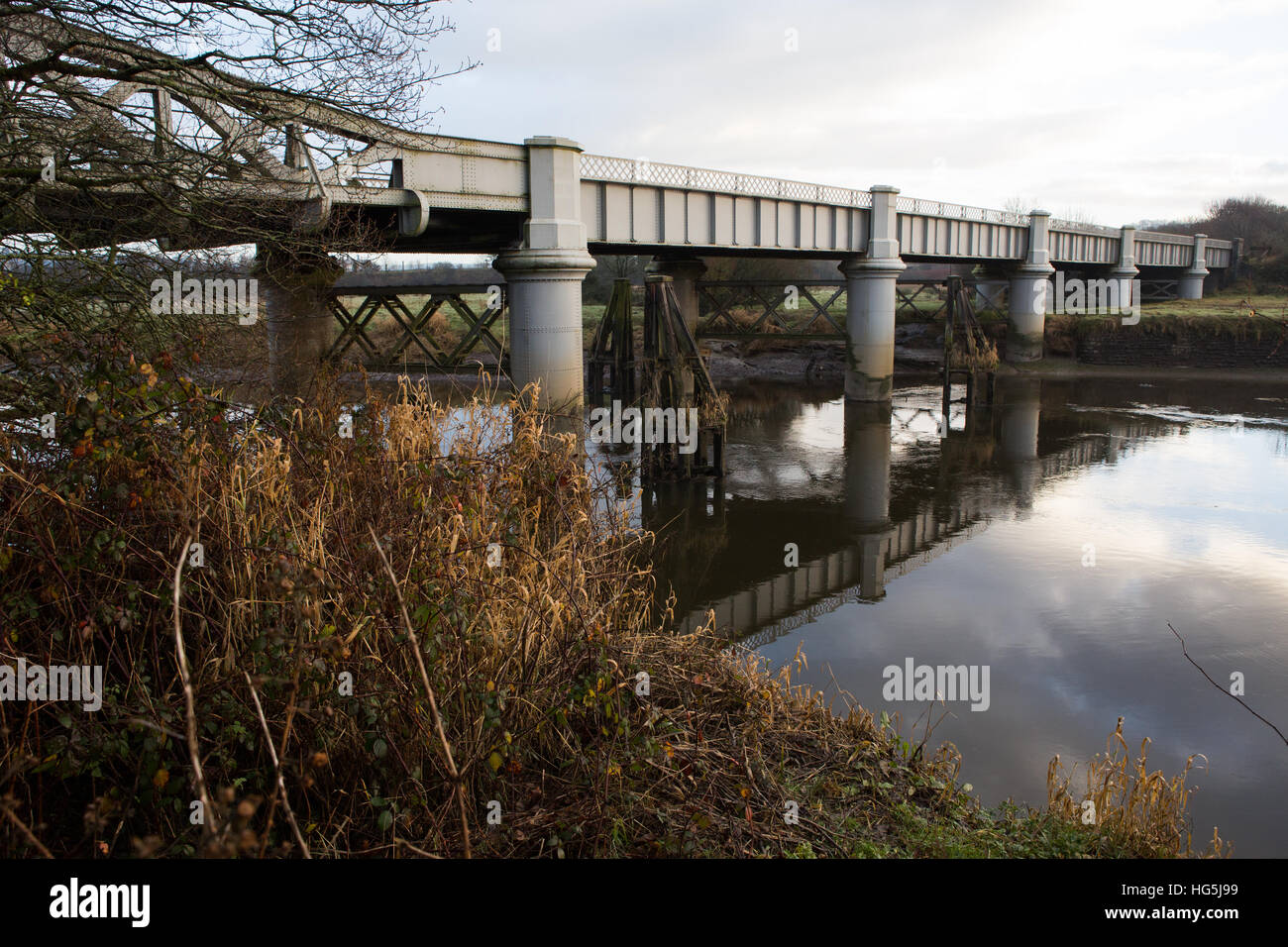 Bascule railway bridge over the river Tywi/Towy, outside Carmarthen ...