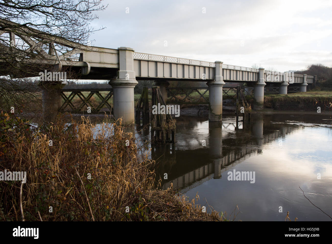 Bascule railway bridge over the river Tywi/Towy, outside Carmarthen ...