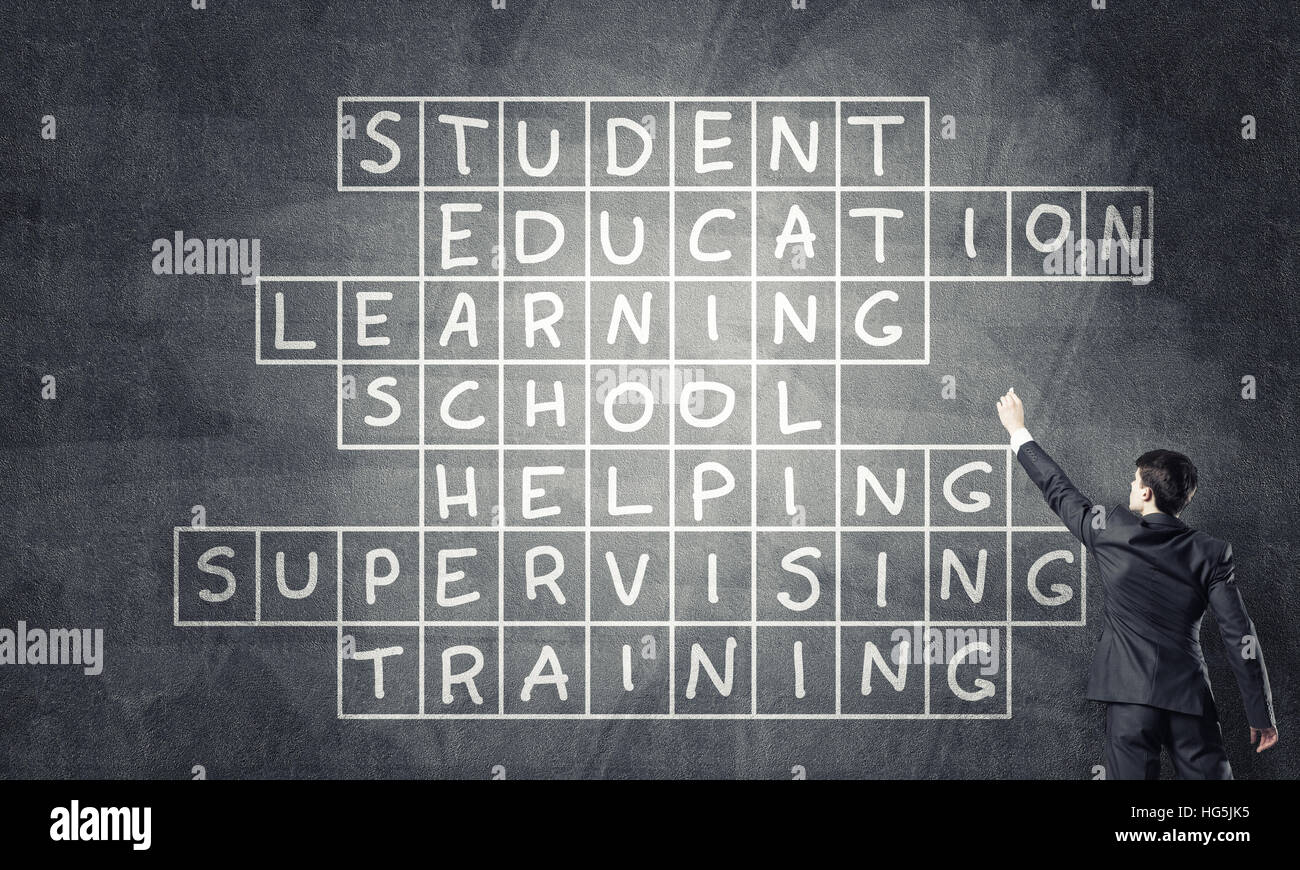 Seminar trainer draw on chalkboard Stock Photo - Alamy