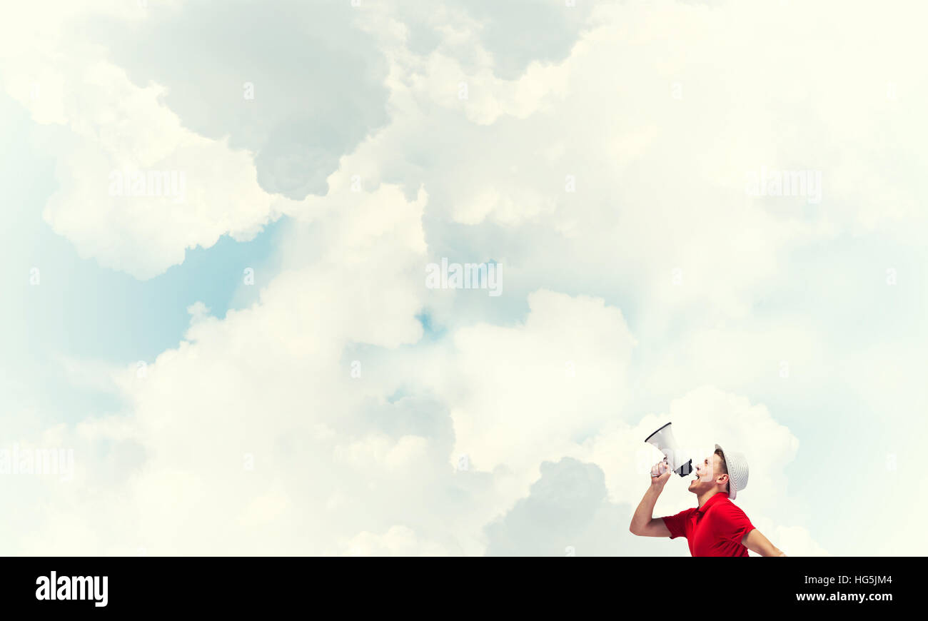 Guy making announcement Stock Photo - Alamy