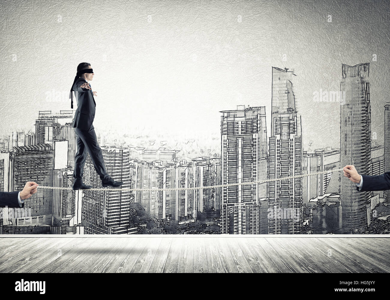 Business concept of risk support and assistance with man balancing on ...