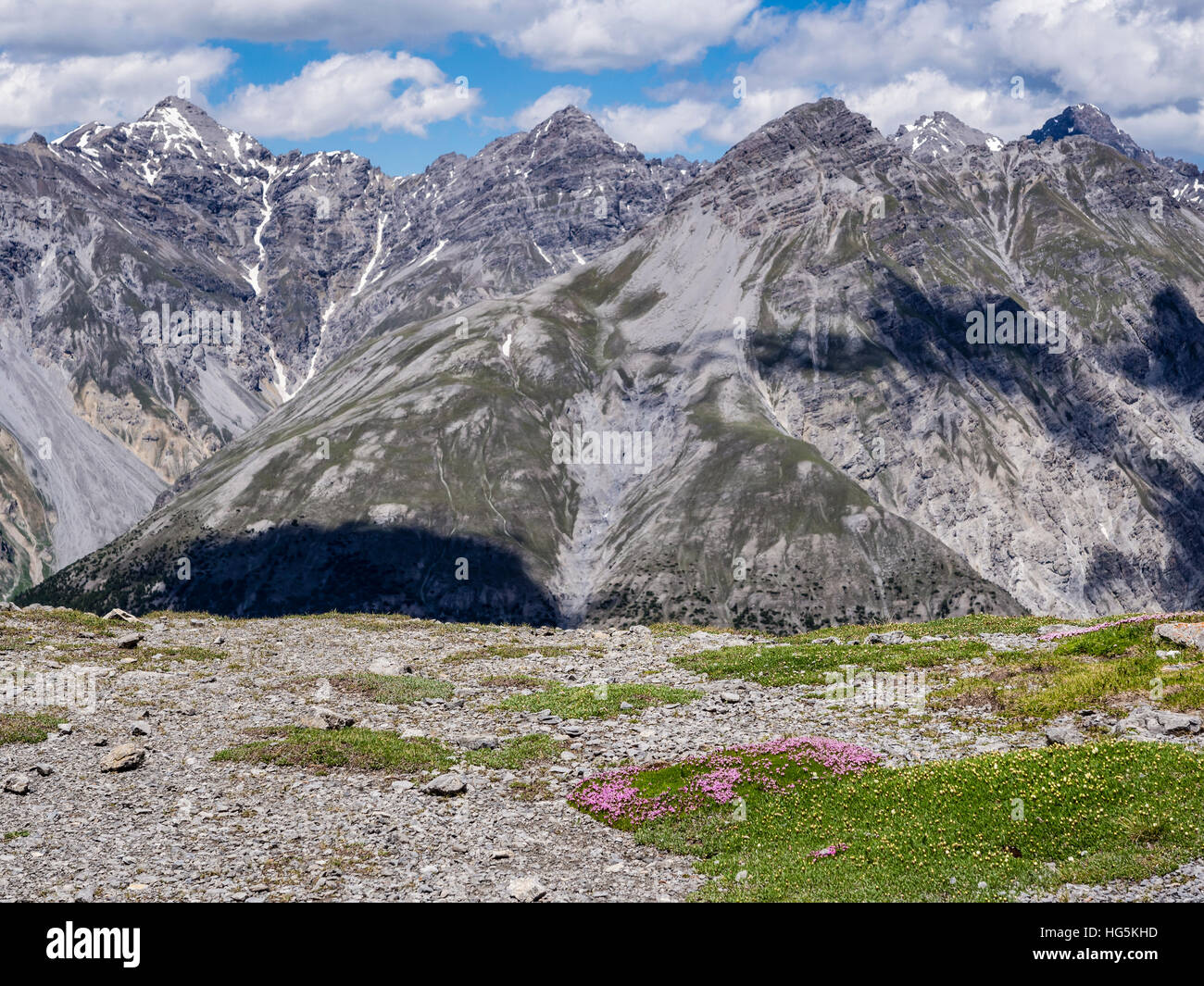 Top of mountain Munt la Schera, view towards north, Swiss National park ...
