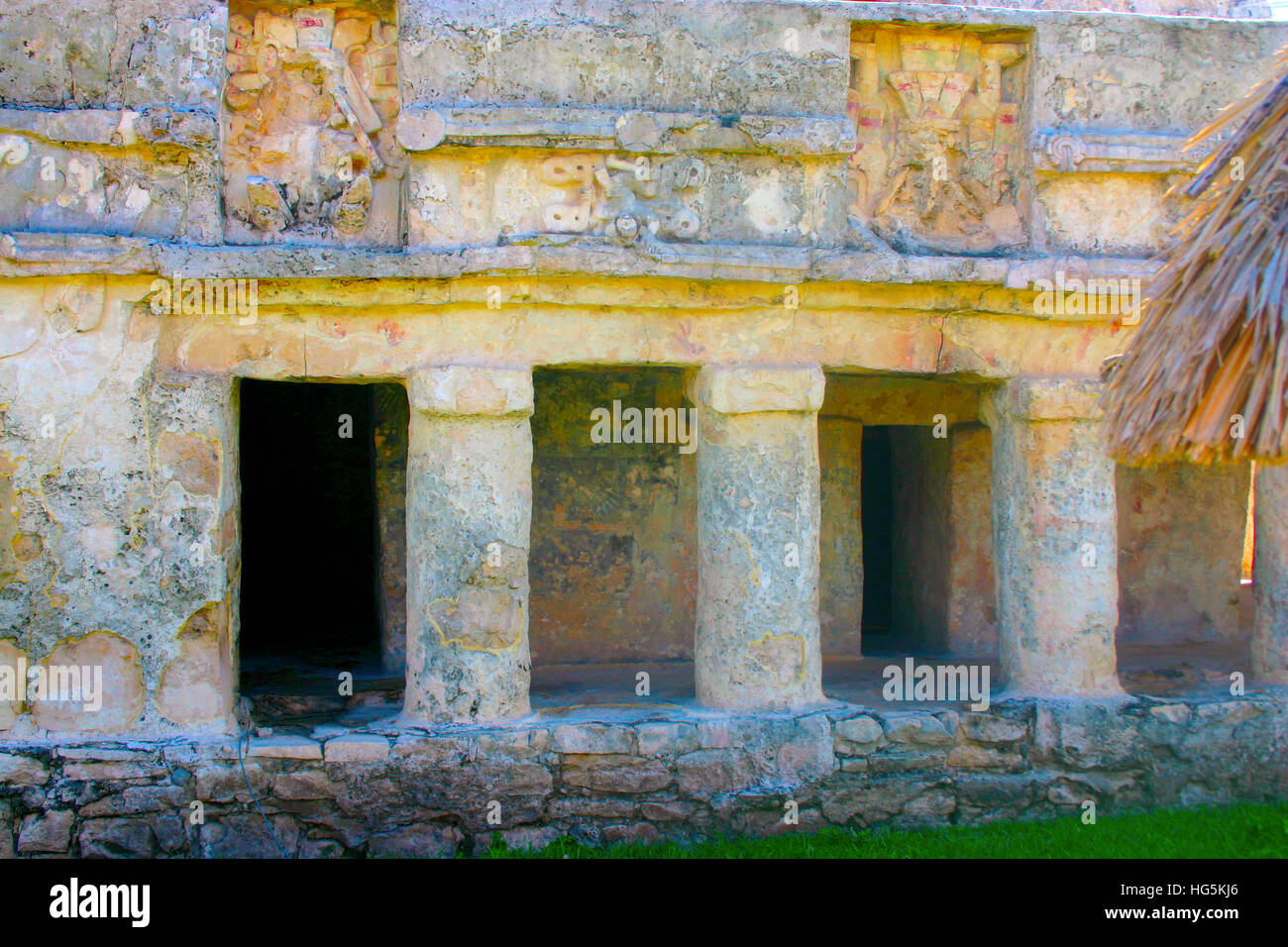 Horizontal photo of a mayan construction, made of stone and meaning ...