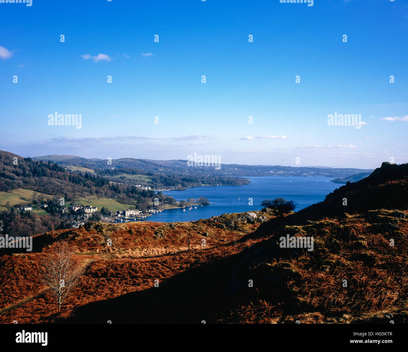 The head of Windermere at Waterhead and Ambleside Roman Fort at Borrans ...