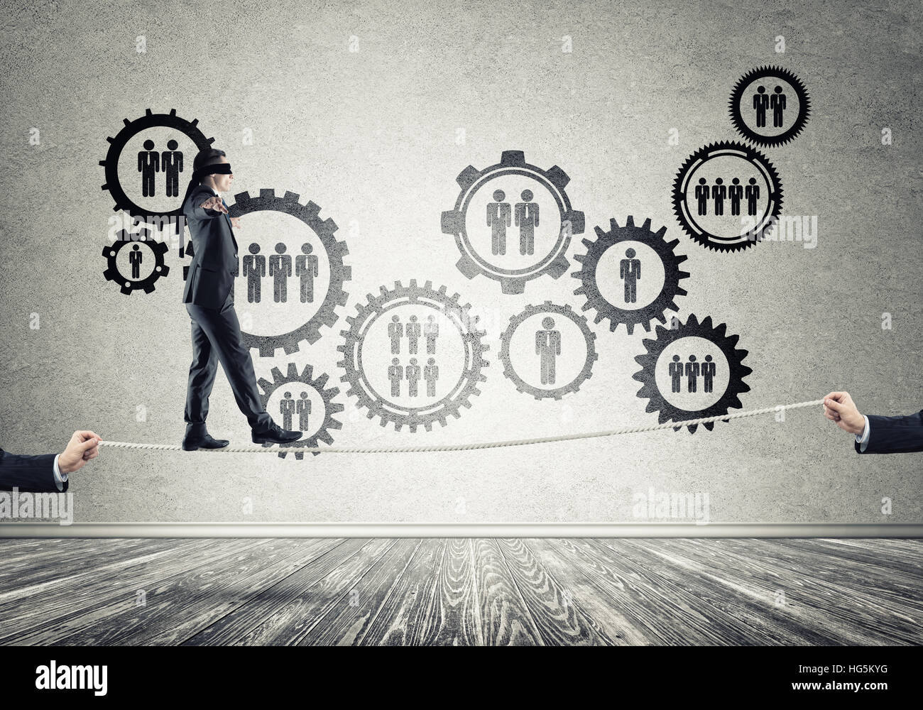 Business concept of risk support and assistance with man balancing on ...