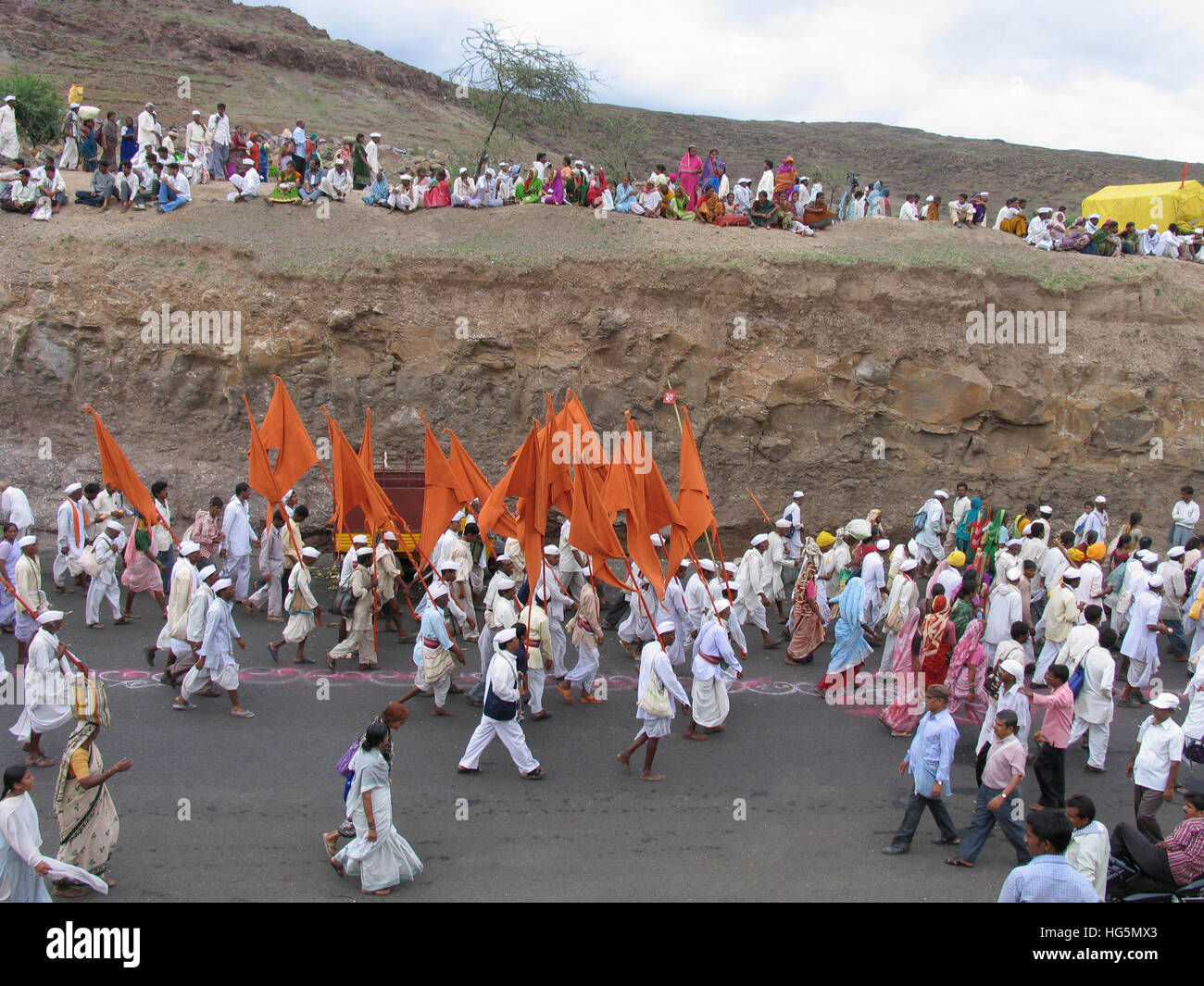 Warkaris walking during Pandharpur Yatra at Alandi, Maharashtra, India ...