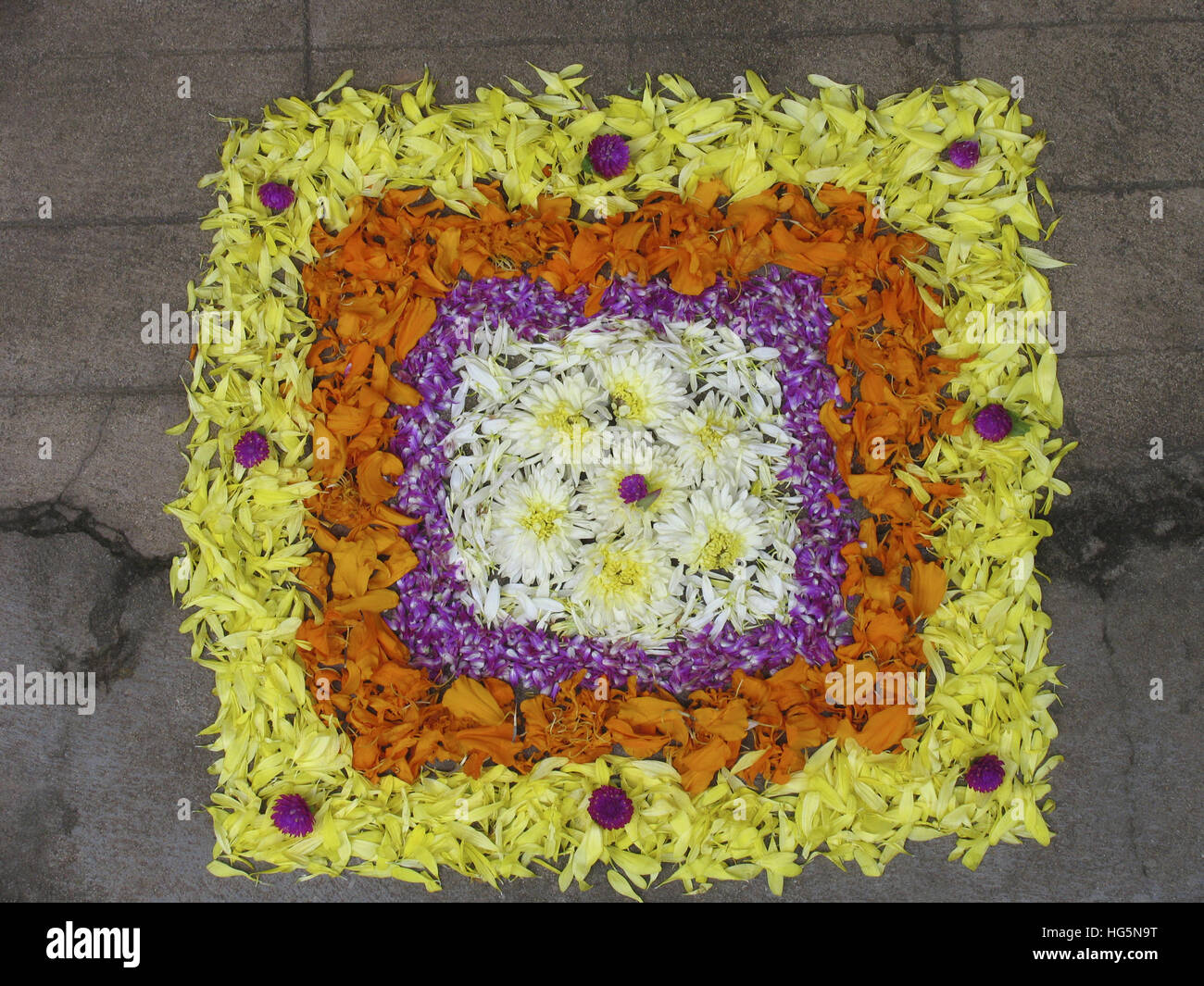 Flower decoration, during Onam festival in Kerala. Flowers are brought ...