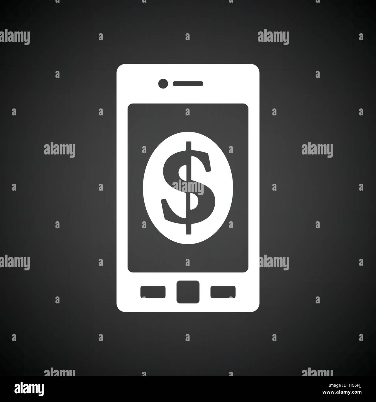 Smartphone with dollar sign icon. Black background with white. Vector ...