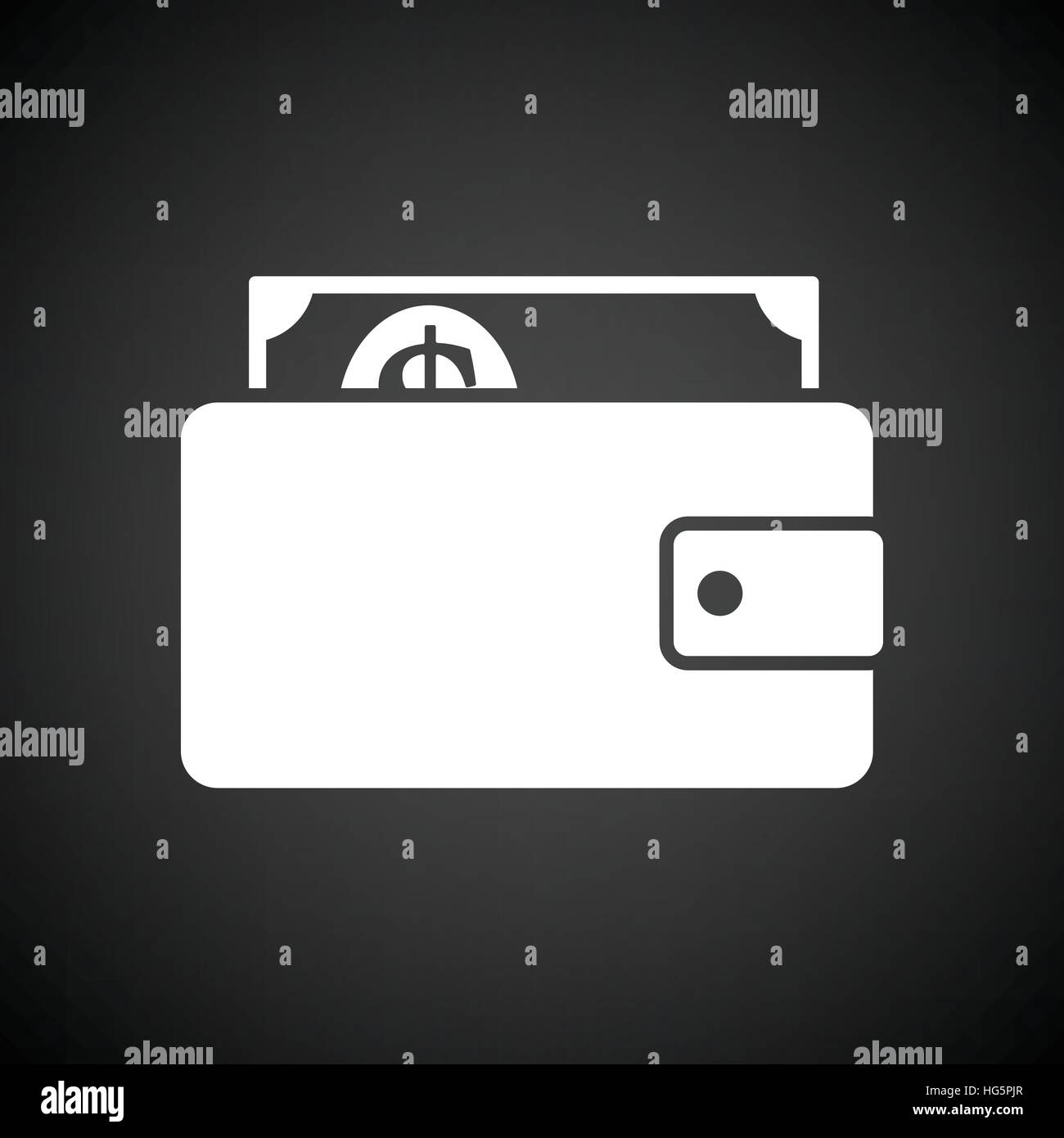 Wallet with cash icon. Black background with white. Vector illustration ...