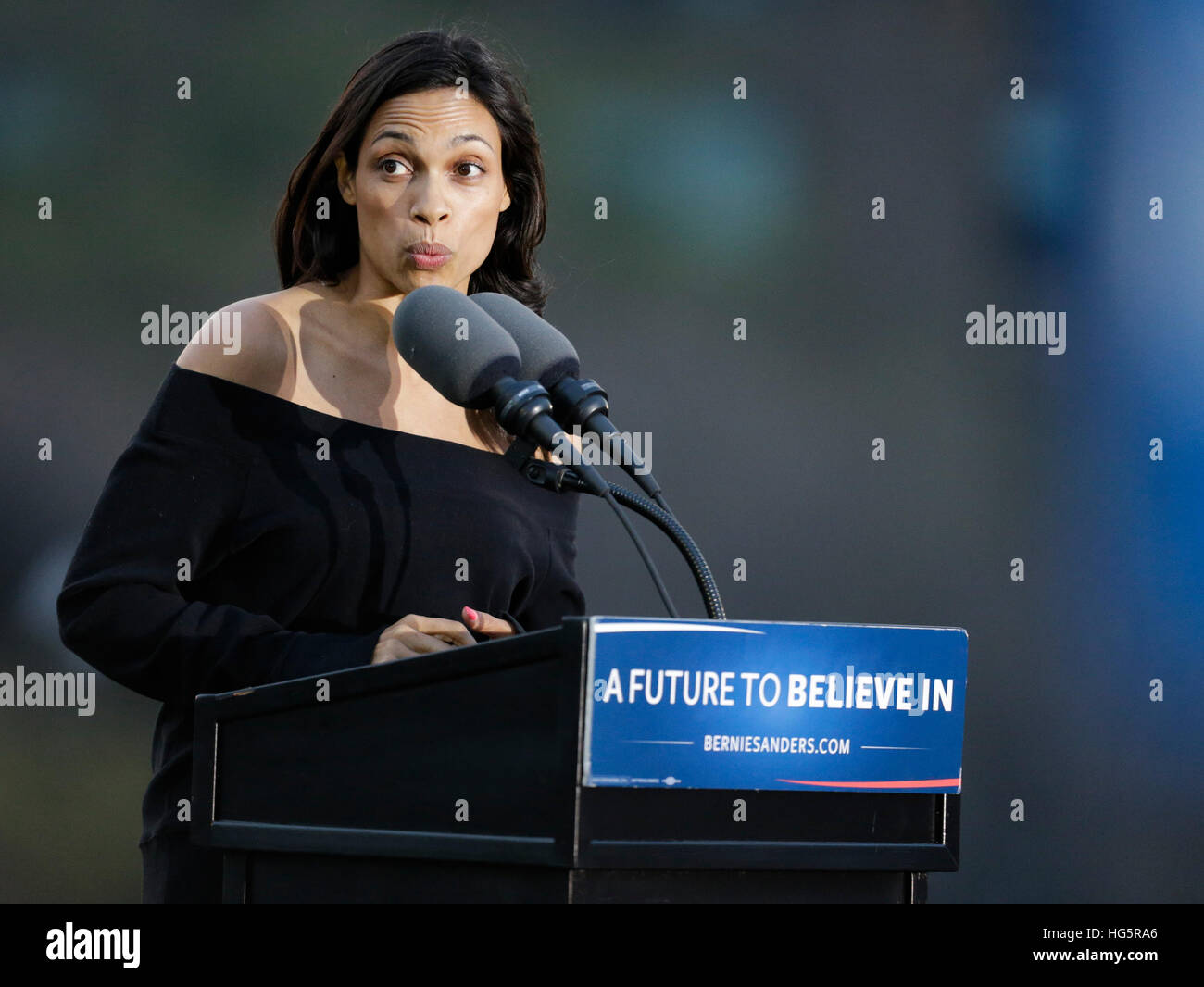 Rosario Dawson speaks during a campaign rally at St. Mary's Park on ...