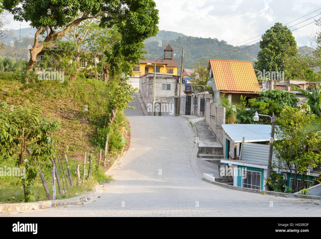 The streets and hills of a small colonial town of Copan Ruinas in ...