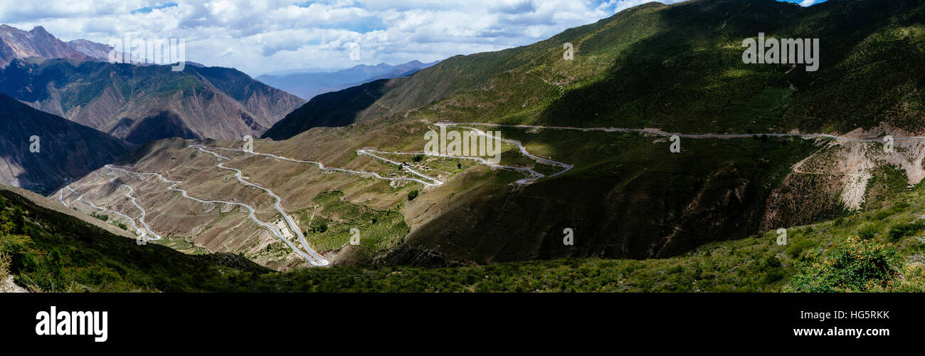 Tibet, China - The view of the crazy switchback on the mountain. The ...
