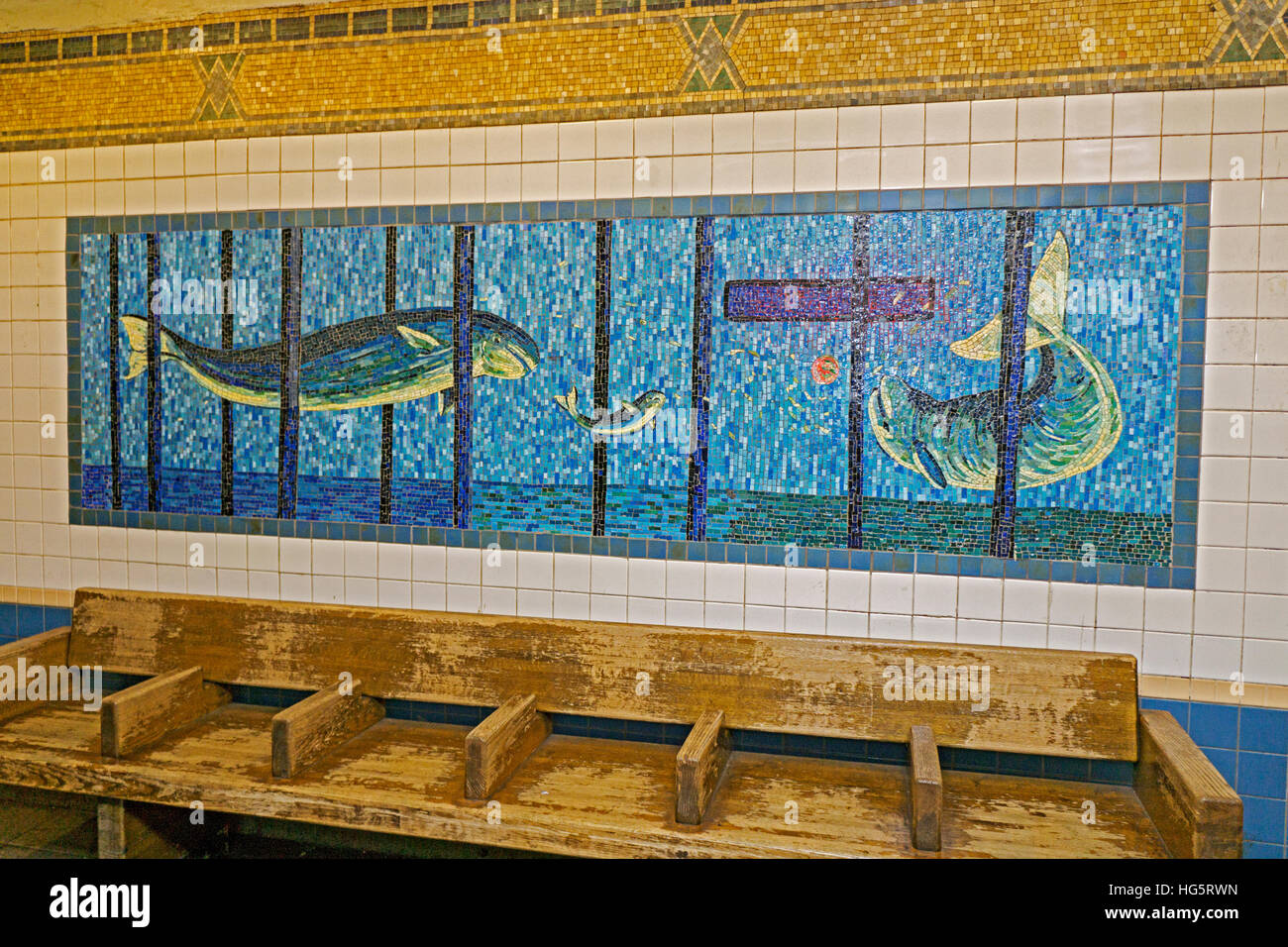 One of 7 mosaic art murals at the Houston Street station of the New ...