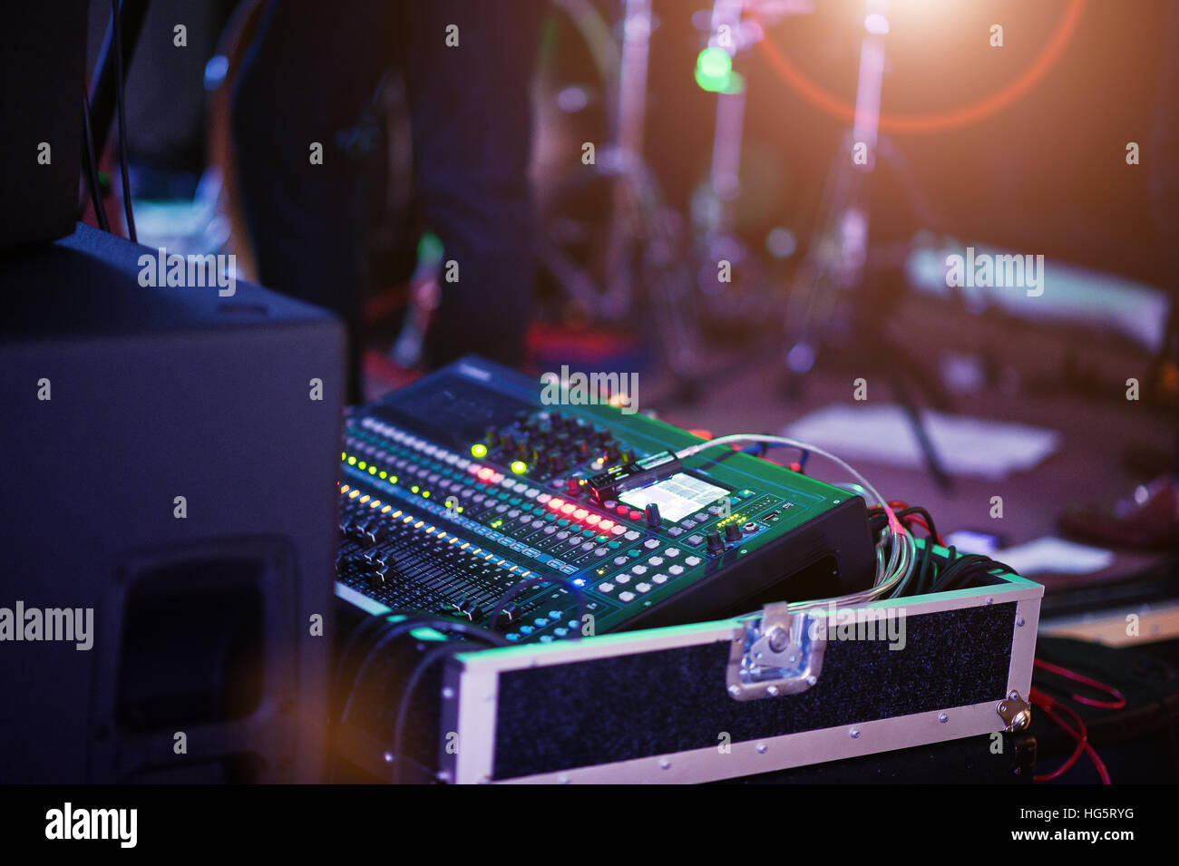 Digital mixing console. Sound mixer control panel, closeup of audio ...