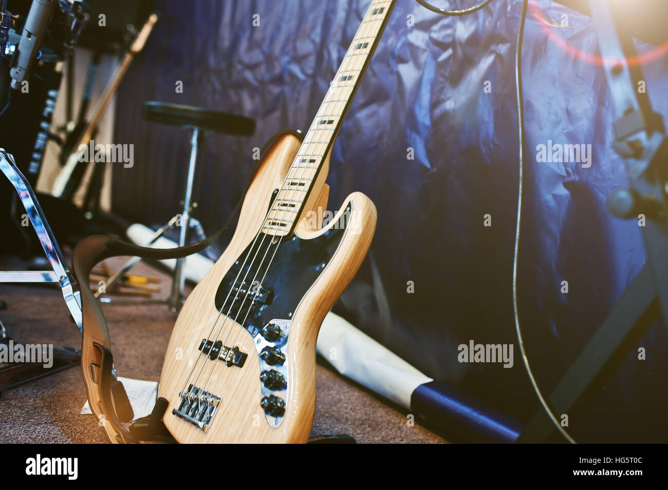 Set of musical instruments. Bass guitar and drums Stock Photo - Alamy