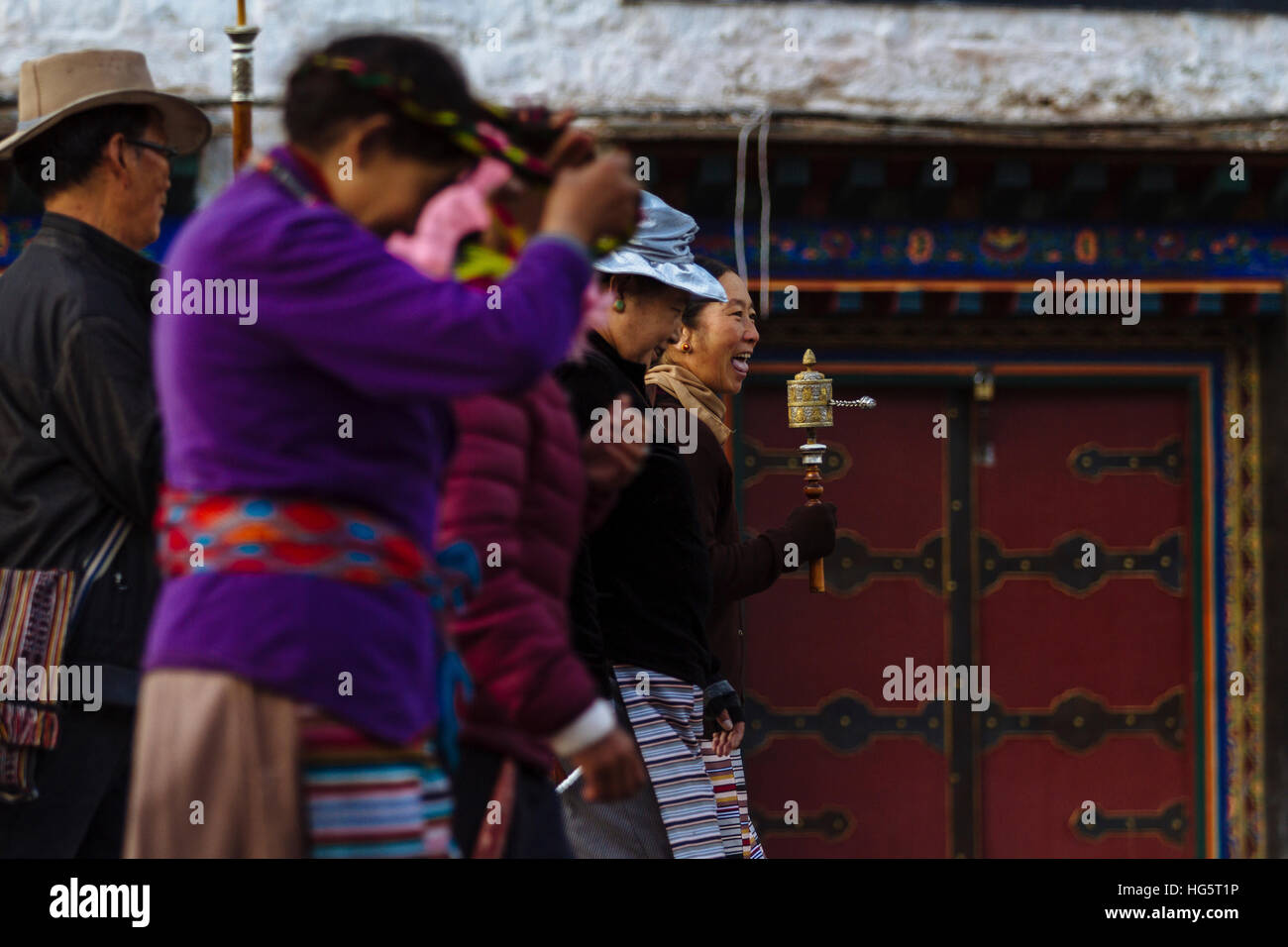 Lhasa, Tibet - The view of many Pilgrims at the Jokhang Temple Square ...