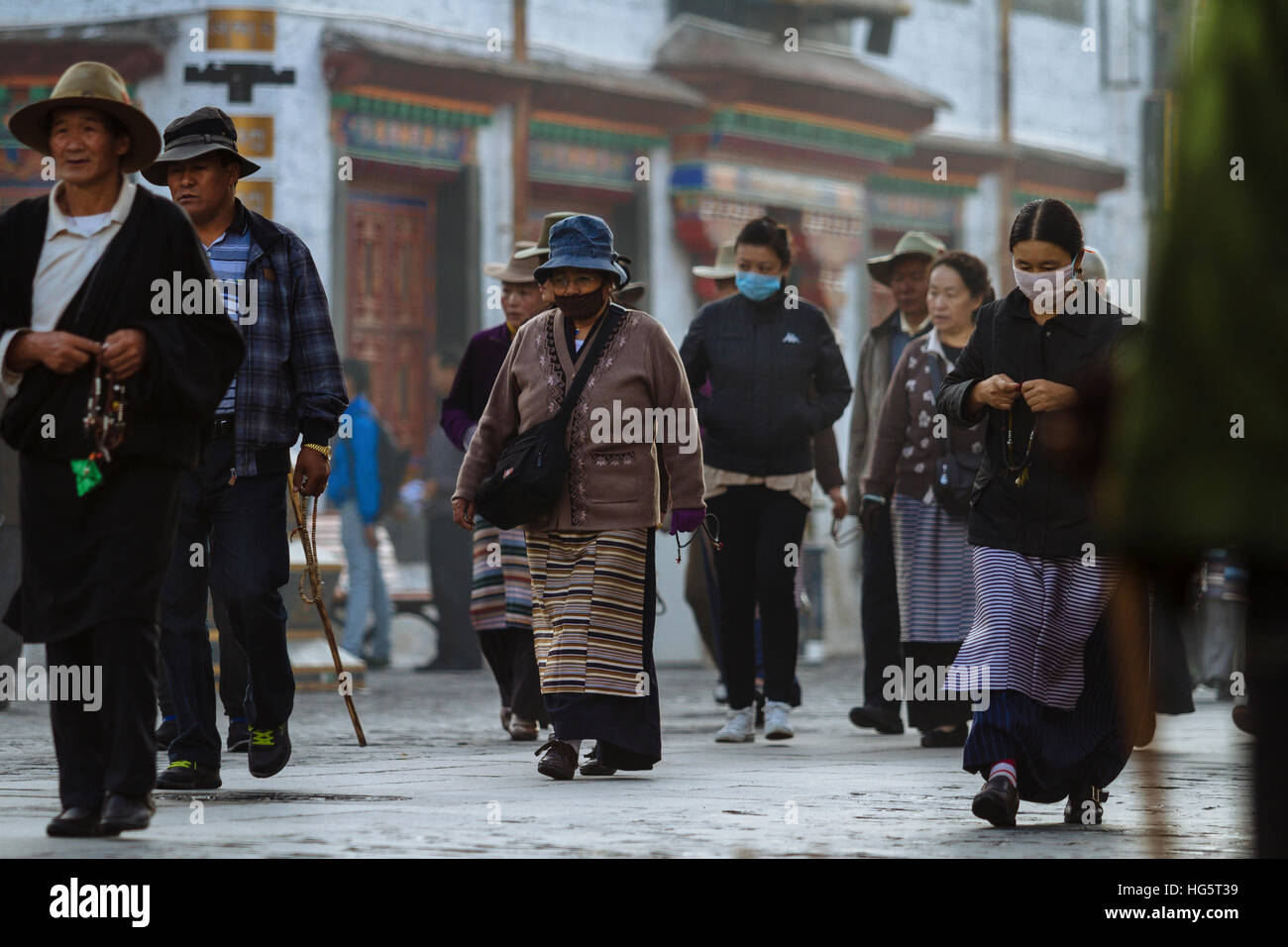 Lhasa, Tibet - The view of many Pilgrims at the Jokhang Temple Square ...
