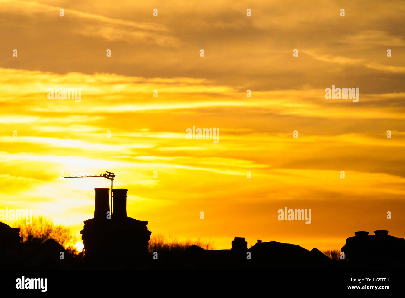 A stunning sunset after a sunny but cold day, delivers a golden sky ...