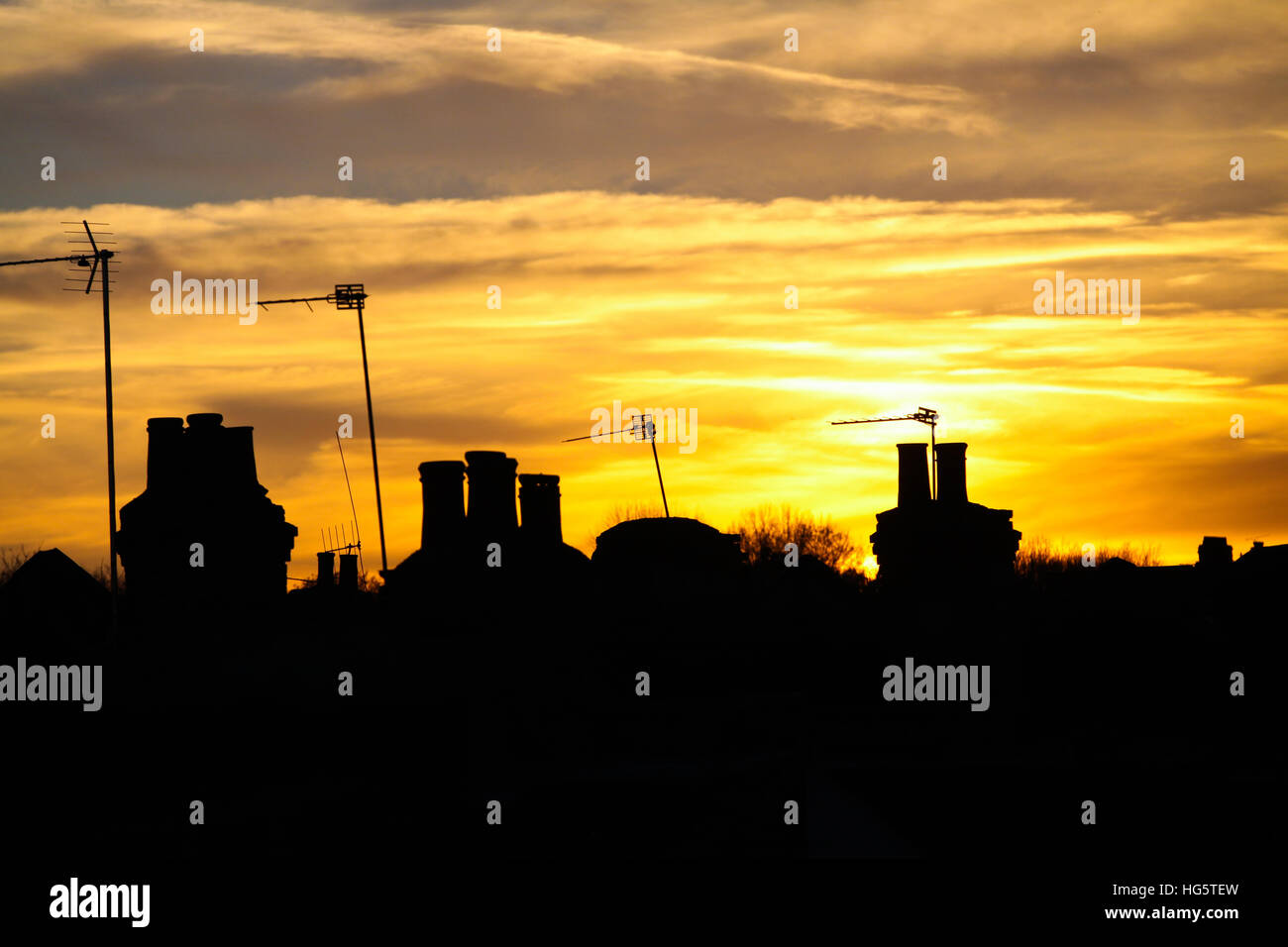 A stunning sunset after a sunny but cold day, delivers a golden sky ...