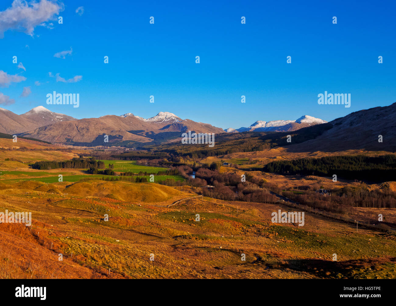UK, Scotland, Highlands, Landscape viewed from the train from Glasgow ...