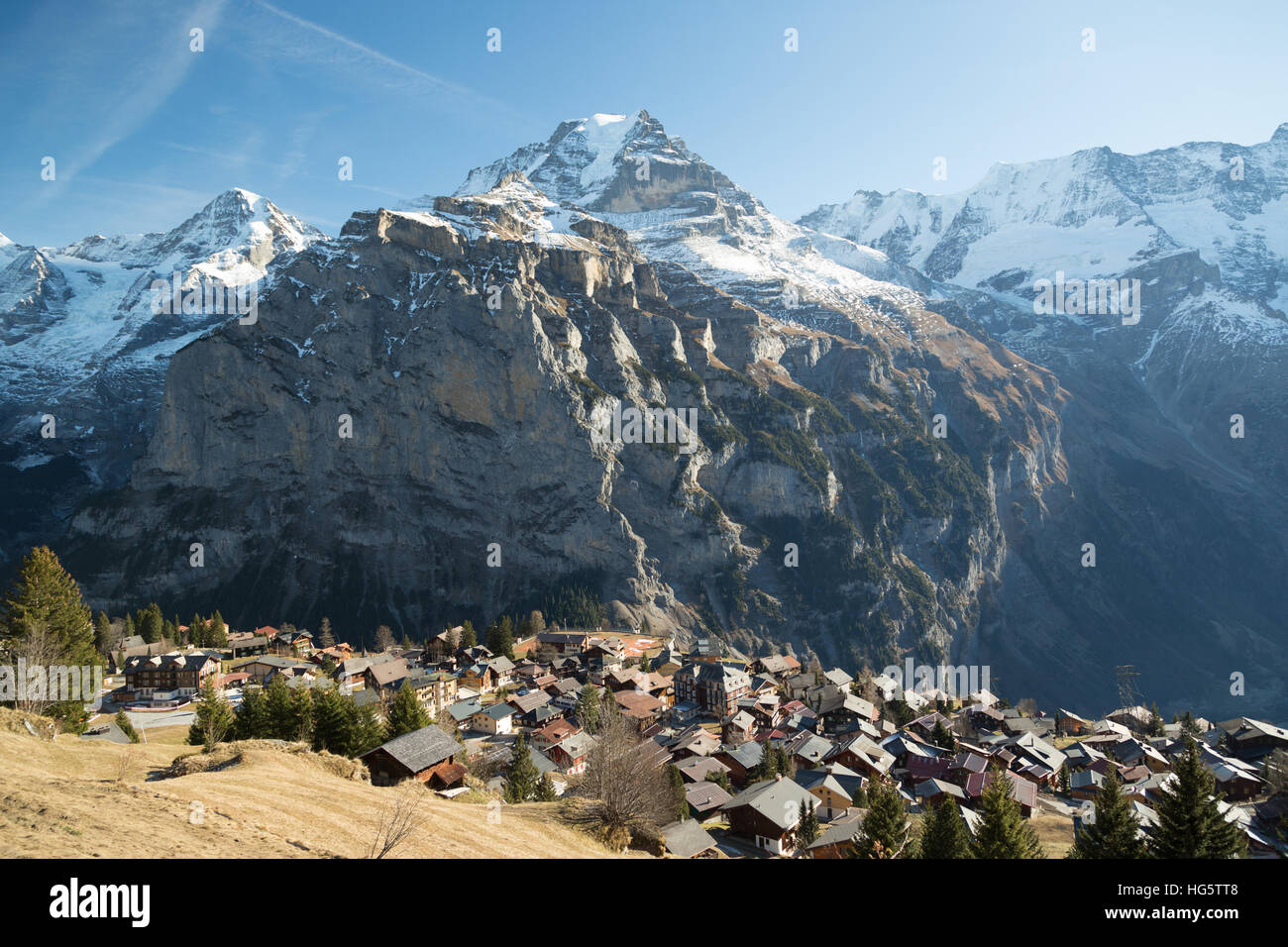 A photograph of the mountain known as Mönch in the Bernese Alps ...