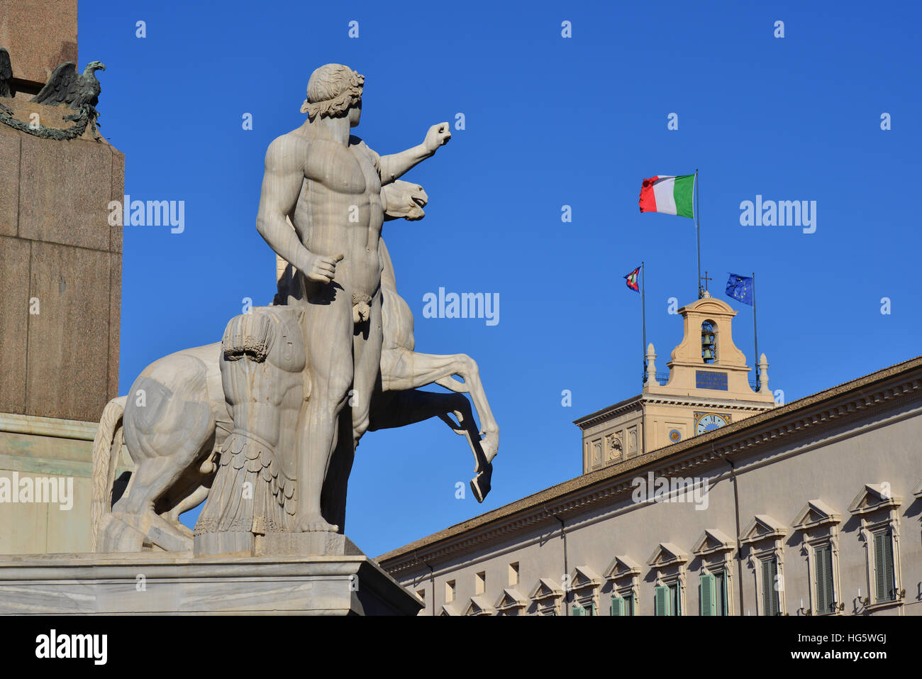 Quirinal Hill with Horse Tamers ancient roman statue and President of ...