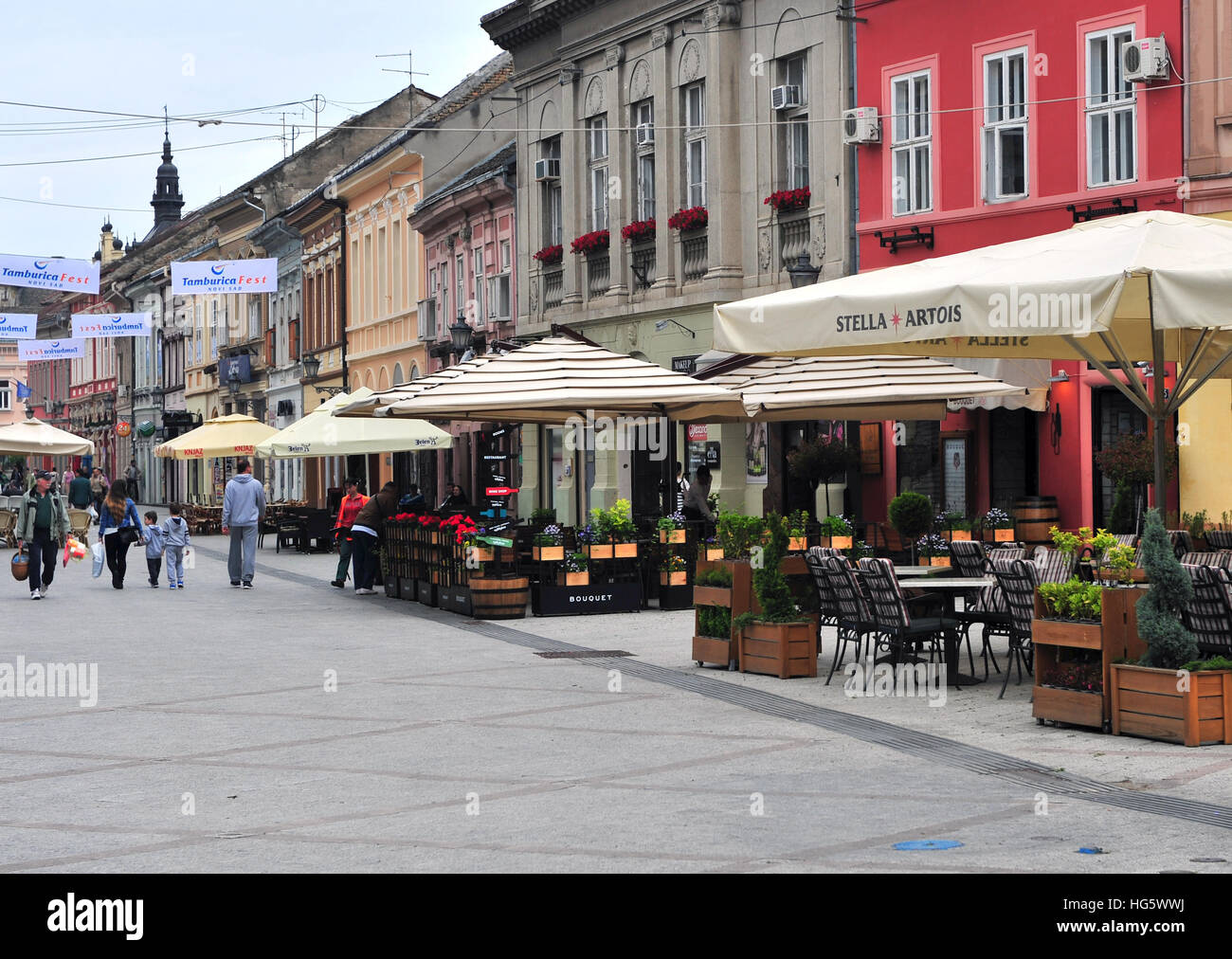 NOVI SAD, SERBIA - MAY 13: View of the shopping street in Novi Sad city ...