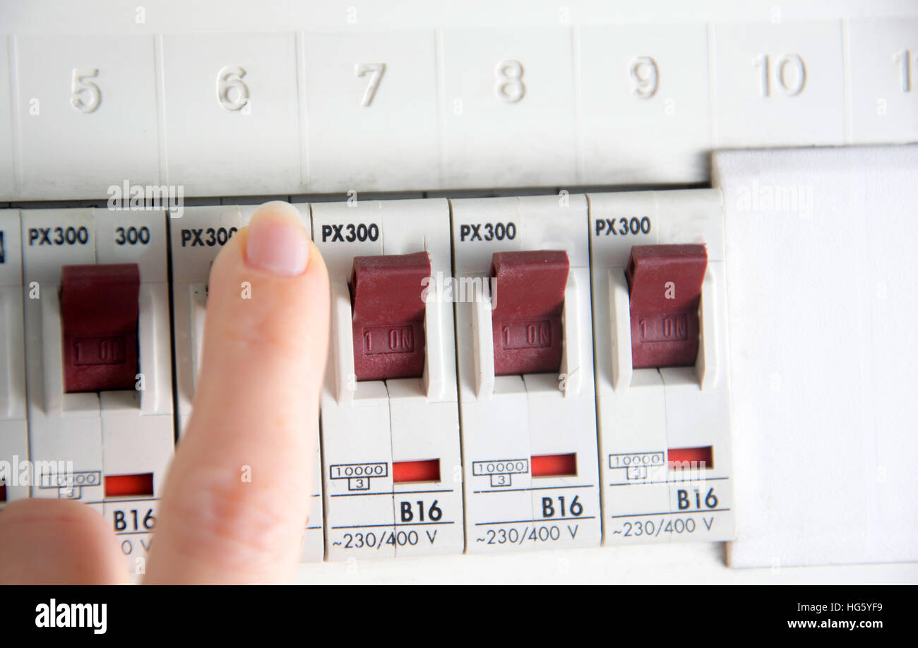 Protection of electrical installation - setting the switchboard Stock ...