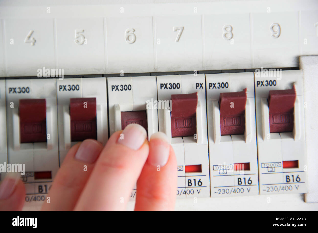 Protection of electrical installation - setting the switchboard Stock ...