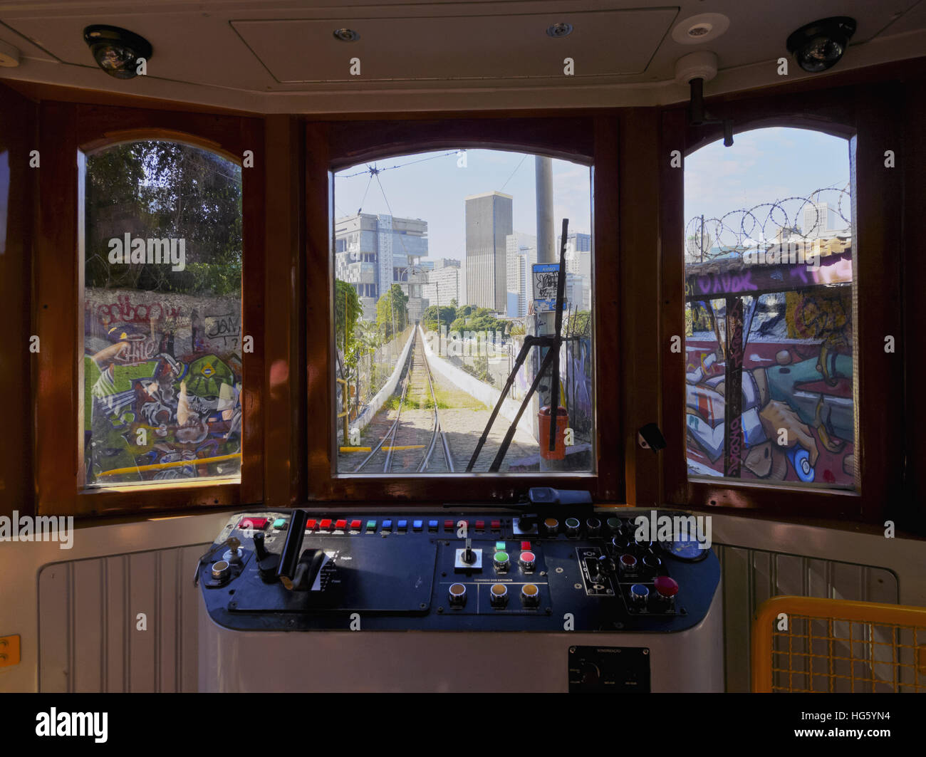 Brazil, City of Rio de Janeiro, Lapa, Yellow Tram crossing the Carioca ...