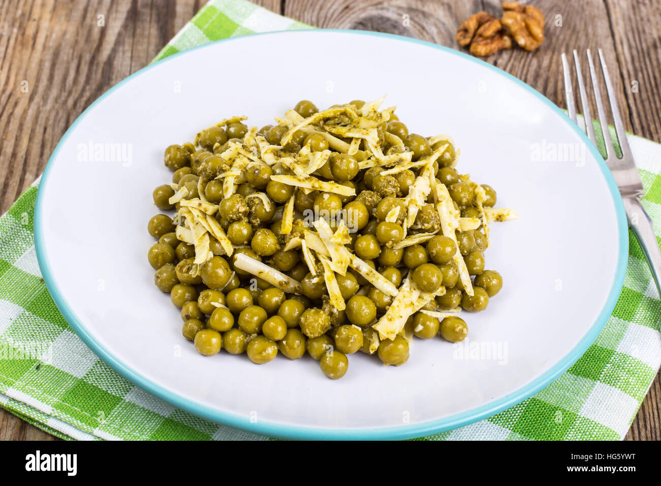 Healthy and diet food without meat: Green peas and cheese in pes Stock ...