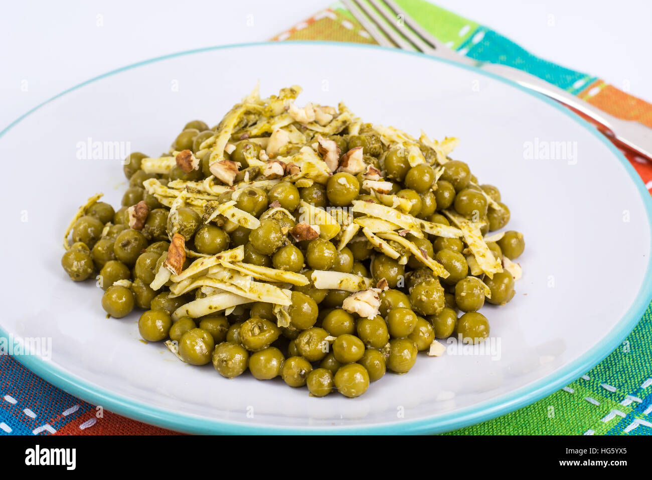 Healthy and diet food without meat: Green peas and cheese in pes Stock ...