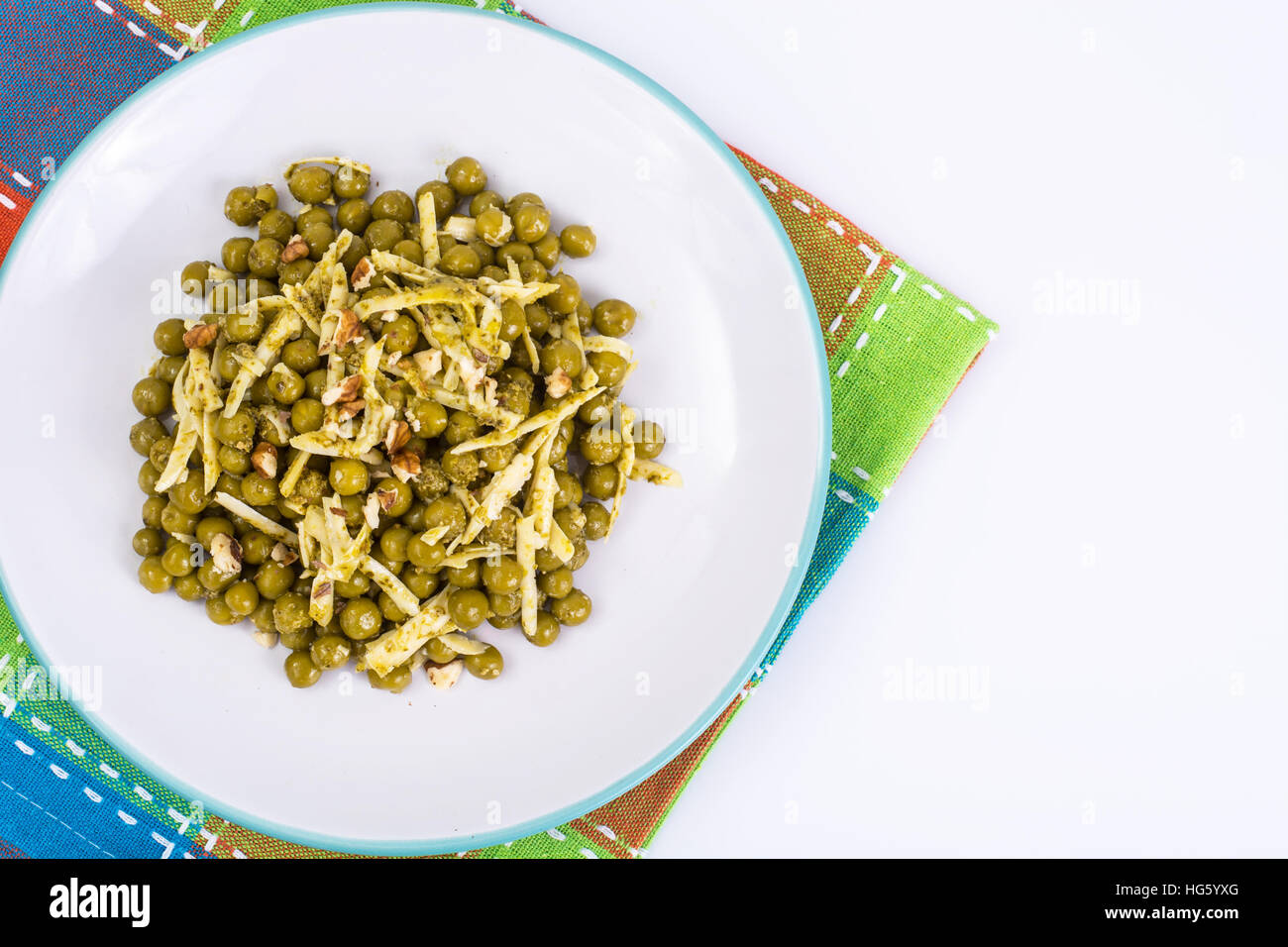 Healthy and diet food without meat: Green peas and cheese in pes Stock ...